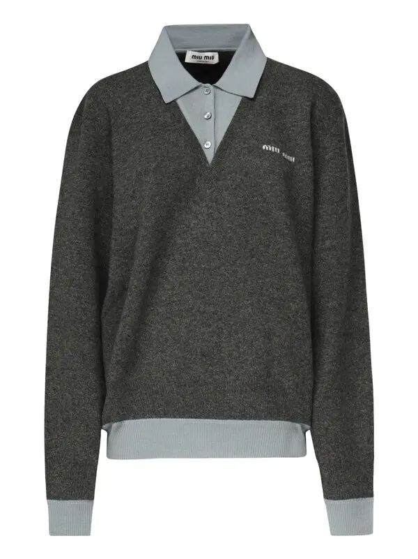 Miu Miu Logo Embroidered Layered Polo Top - Slate Ash/pilot Blue