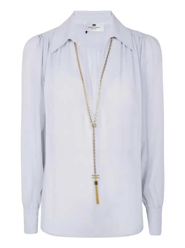 Elisabetta Franchi Long Sleeve Blouse With Detachable Chain Necklace - White