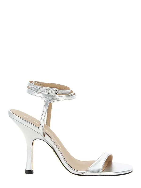 STUART WEITZMAN Round Toe Stiletto Heel Sandals - Silver