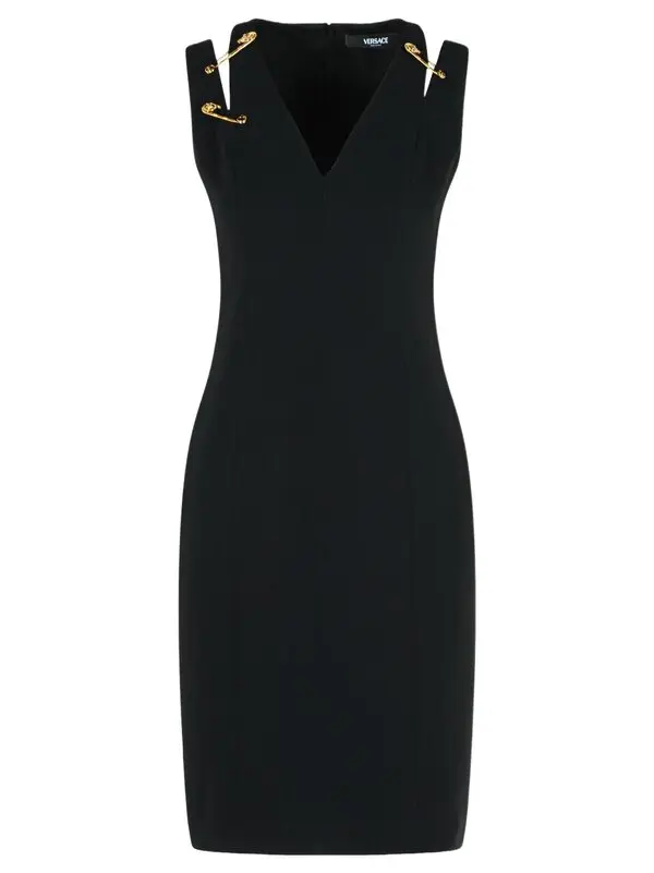 Versace Safety Pin Detailed V-neck Dress - Black