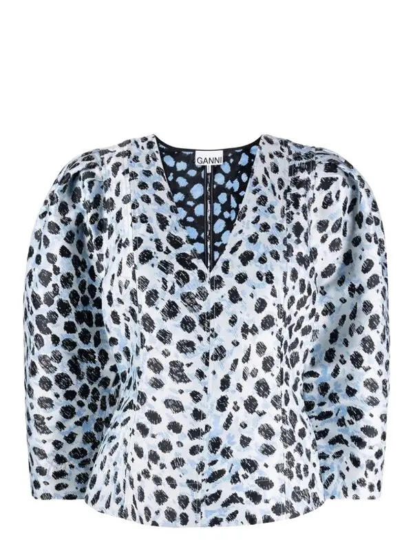 GANNI Crispy Jacquard V-neck Blouse - No