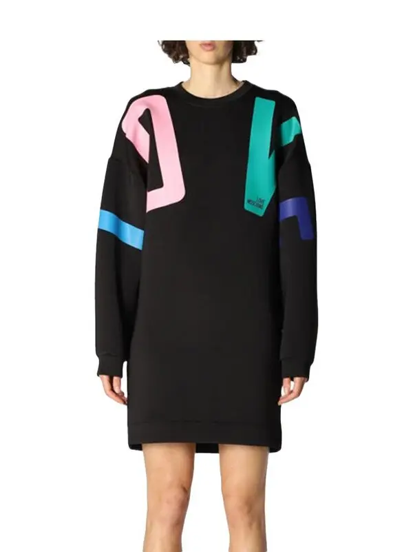 Moschino Round Neck Long Sleeve Dress - Black