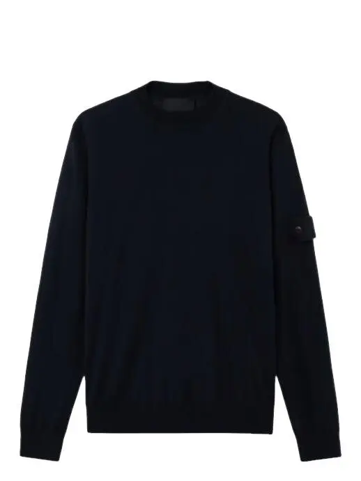 Stone Island Compass Patch Crewneck Jumper - Navy Blue