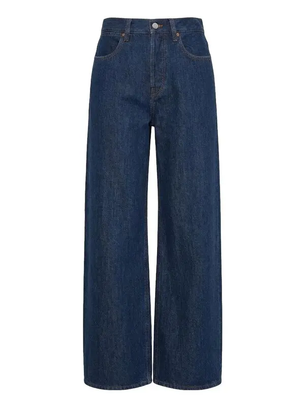 Gucci Wide-leg Jeans With Embossed Label - Dark Blue