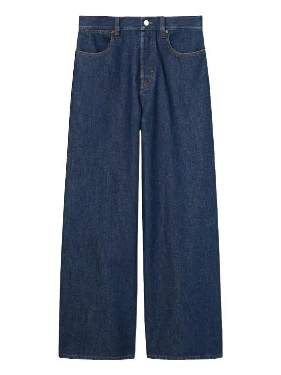 Gucci Wide-leg Jeans With Embossed Label - Dark Blue
