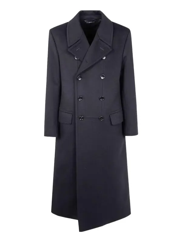 TOM FORD Double-breasted Peak Lapel Long Coat - Black