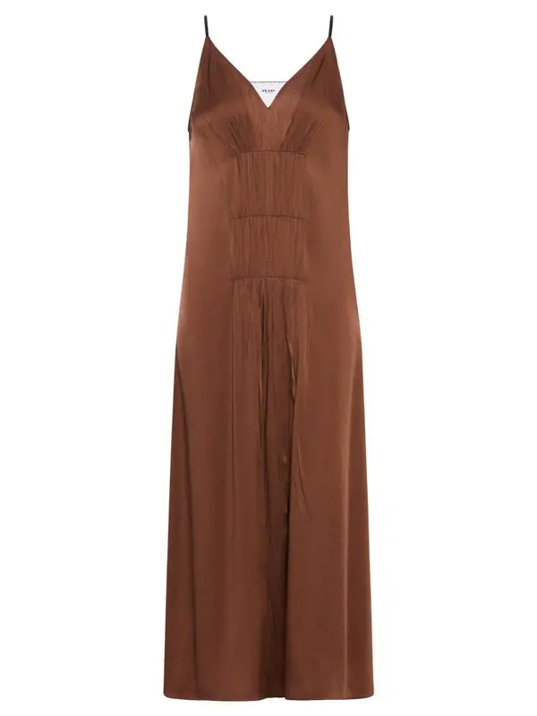 Prada V-neck Sleeveless Satin Maxi Dress - Tobacco Color