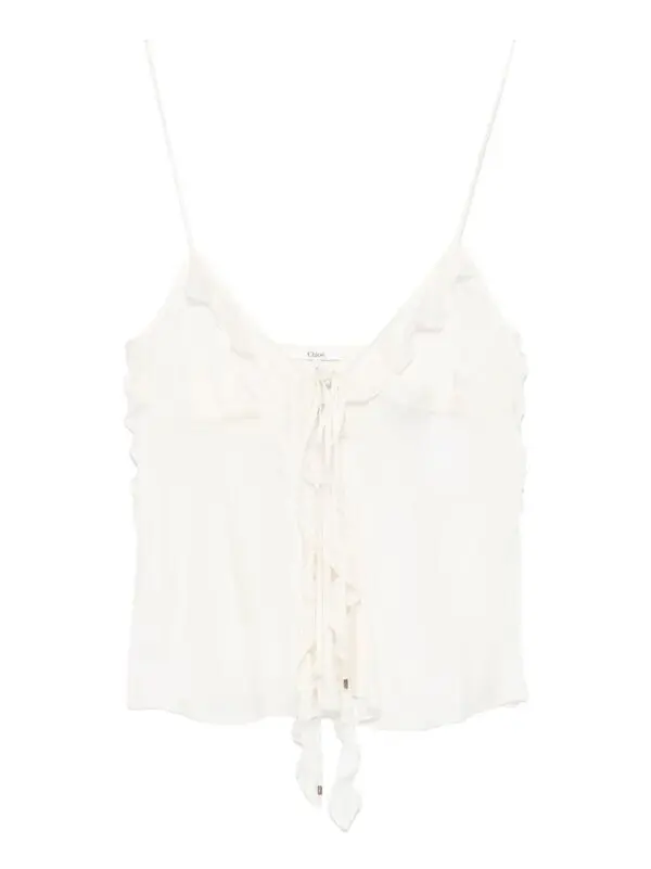 Chloé Ruffled Spaghetti Strap Top - White