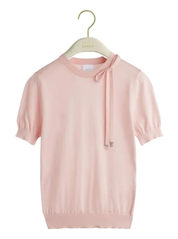 Dior Short-sleeved Fitted Knit Sweater With Cd Logo Detail - Pink