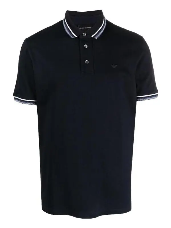 Emporio Armani Striped Trim Polo Shirt - Black