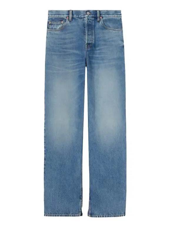 Gucci Logo Patch Straight-leg Jeans - Light Blue
