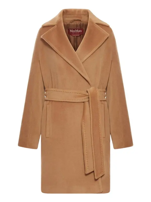 Max Mara Scire Belted Long-sleeve Coat - Camel
