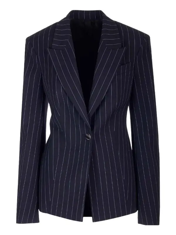 Attico Single Breasted Striped Tailored Blazer - Black