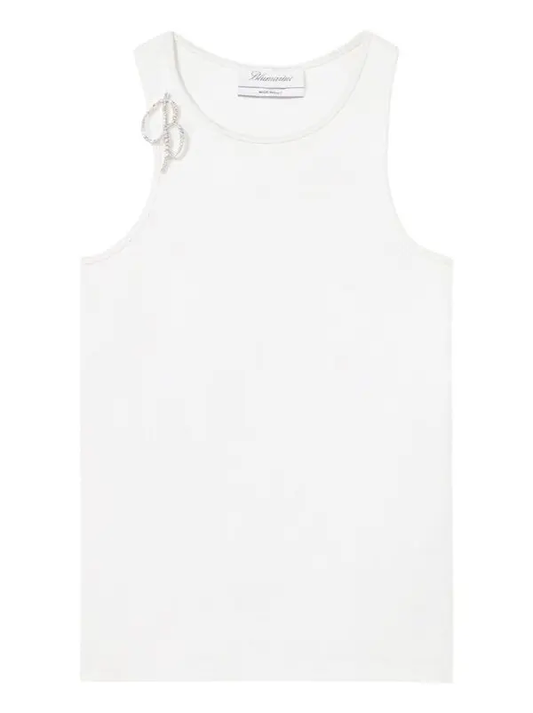 Blumarine Rhinestone Embellished Ribbed Crewneck Tank Top - White
