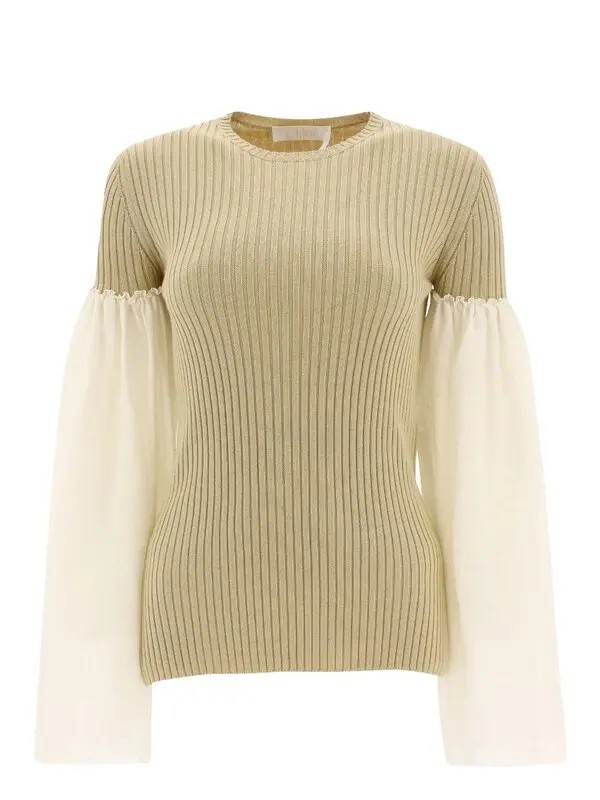 Chloé Ribbed Knit Pullover With Contrast Sleeves - Nude
