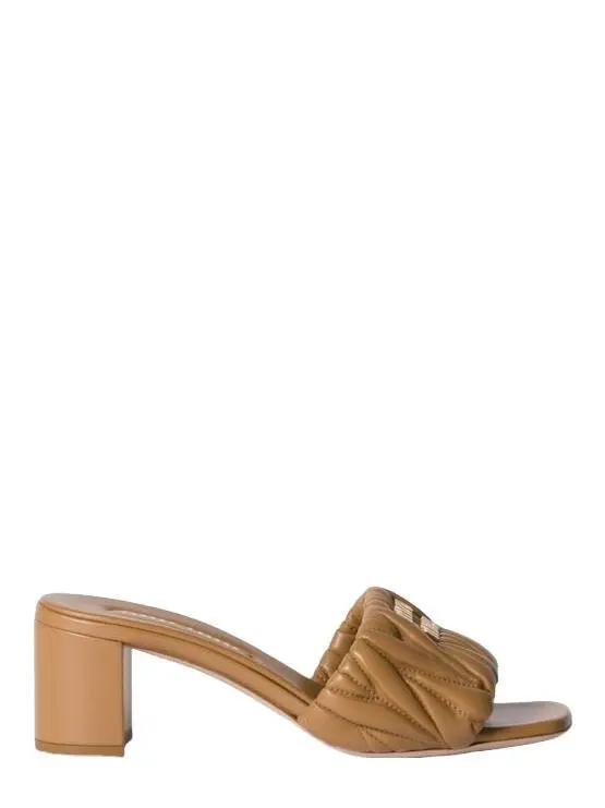 Miu Miu Logo-lettering Quilted Slip-on Sandals - Caramel Color