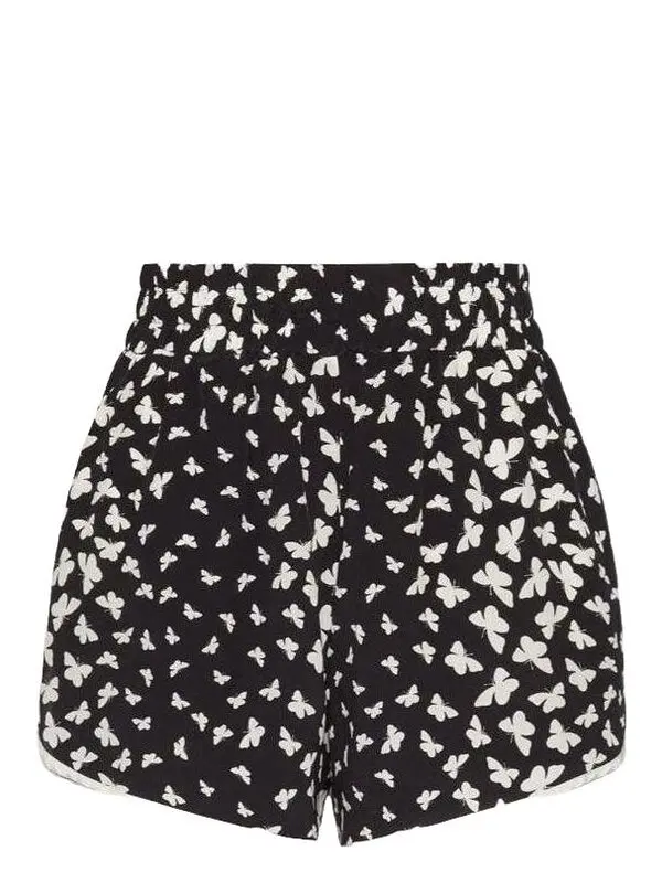 Red Valentino Butterfly Printed Silk Shorts - Black