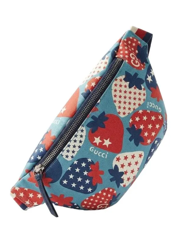 Gucci Strawberry Print Belt Bag - Light Blue And Red