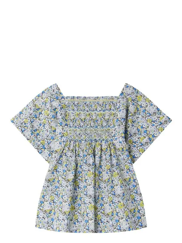 Bonpoint Smocked Floral Print Blouse - Gray