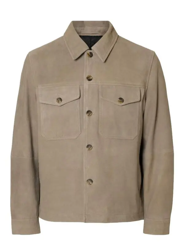 SELECTED Pockets Button Suede Jacket - Desert Taupe