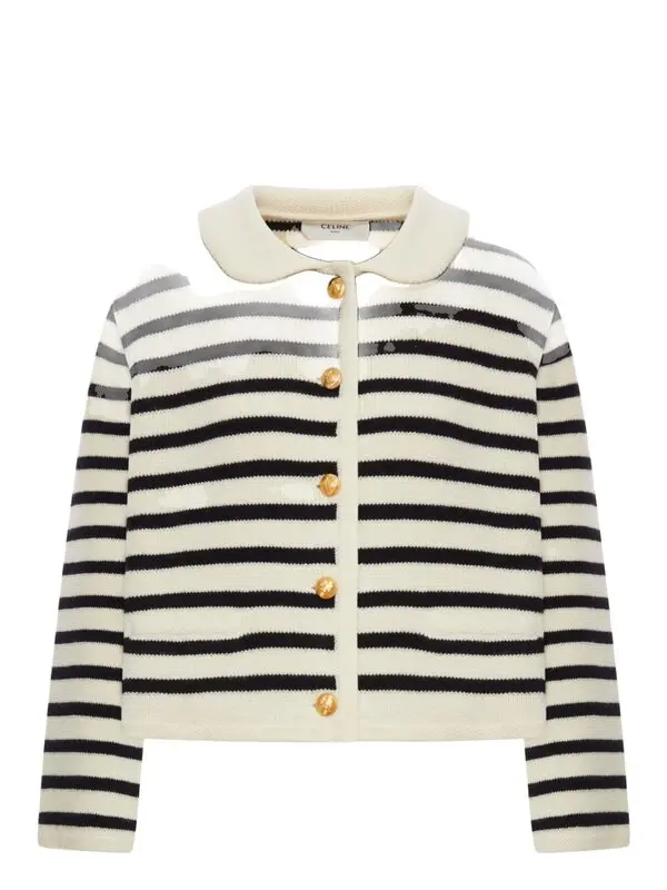 Celine Striped Wool Cardigan Jacket - White