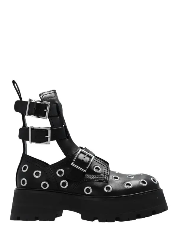 Alexander McQueen Eyelet Detailed Strappy Boots - Black