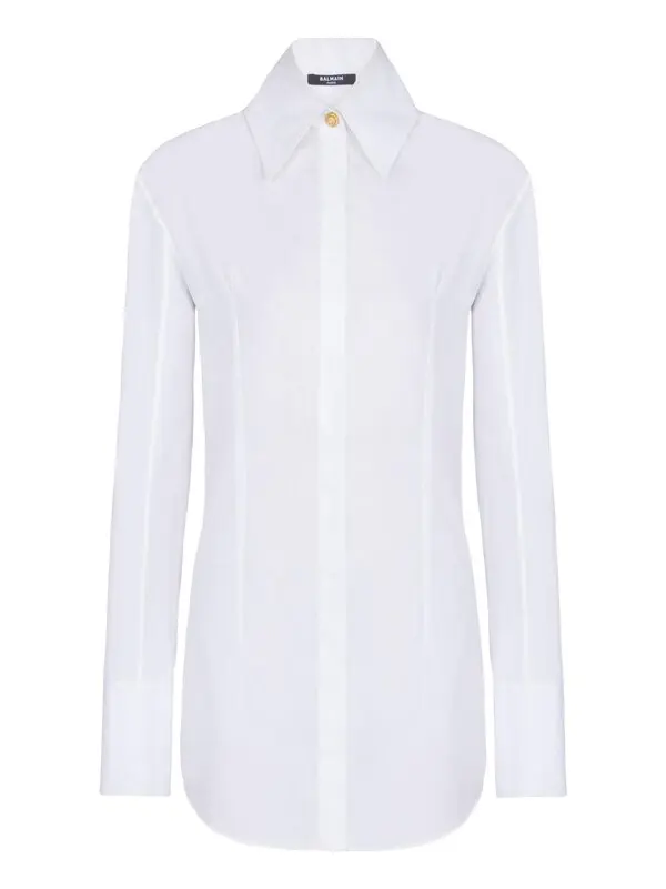 Balmain Button-up Long-sleeved Poplin Shirt - White