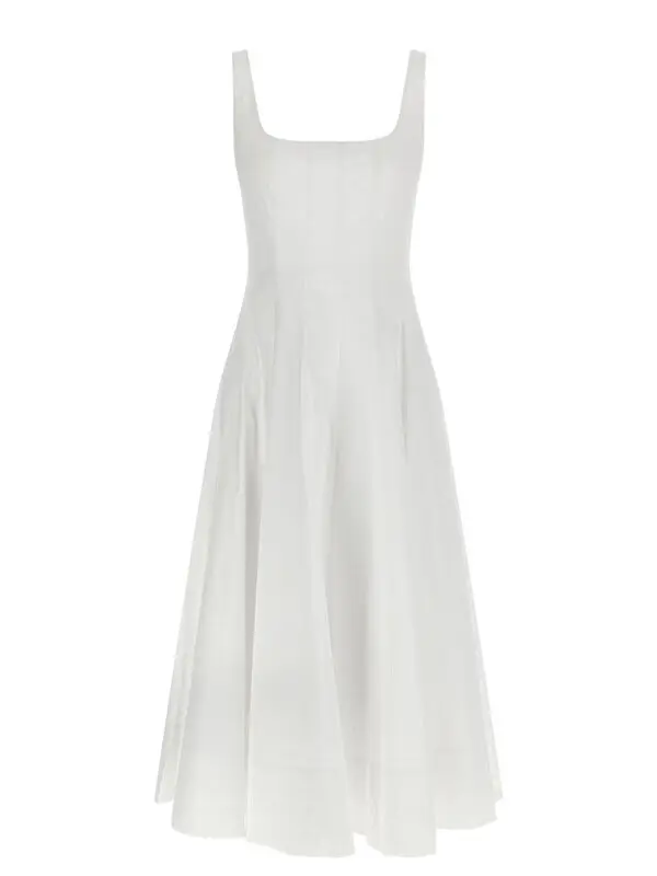 Staud Wells Pleated Sleeveless Midi Dress - White