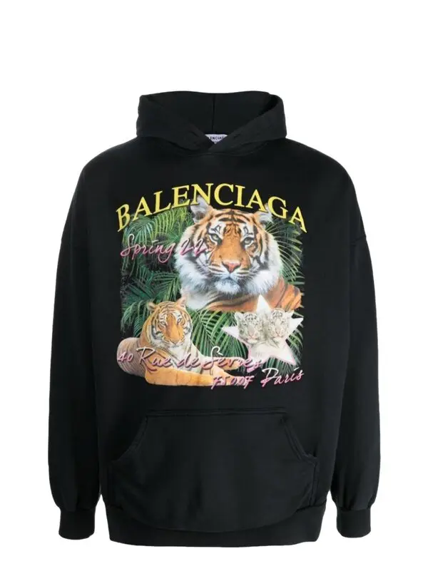 Balenciaga Tiger Graphic Hoodie - Black