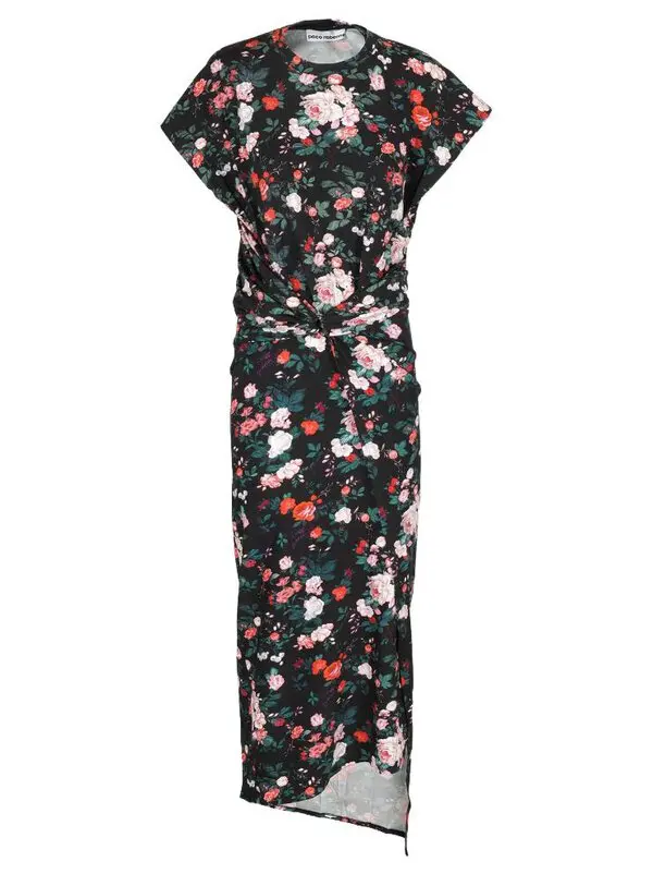 Rabanne Floral Print Asymmetrical Maxi Dress - Black