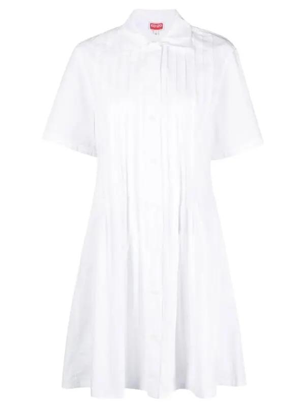 Kenzo Short Sleeve Pleated Shirt Dress - White