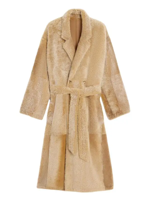 Celine Lamb Shearling Wrap Coat - Light Brown