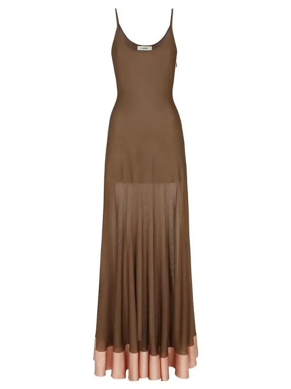 Fendi Sleeveless Maxi Dress With Flared Skirt And Color Block Detail - Brown