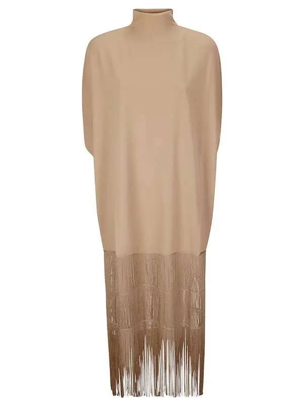 Khaite Olson Mock Neck Maxi Dress With Fringe - Nude