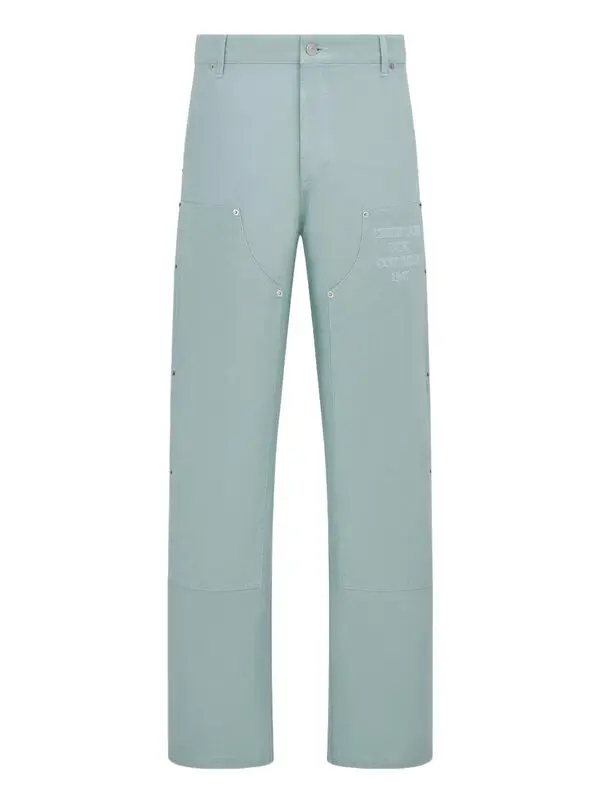 Dior Straight Leg Pants With Embroidered Logo - Blue