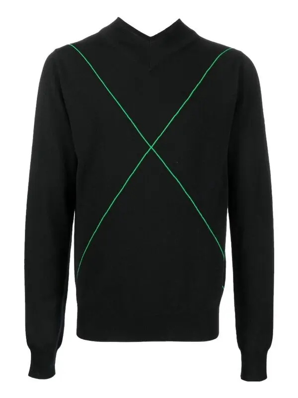 Bottega Veneta V-neck Knitted Jumper With Contrast Stitching - Black