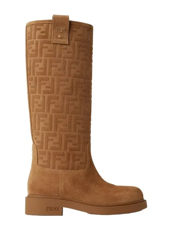 Fendi Knee High Boots With Ff Motif - Brown