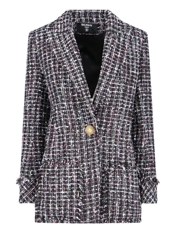 Balmain Single Breasted Tweed Jacket - Black