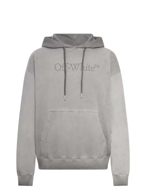 Off-White Logo Print Drawstring Hoodie - Gray