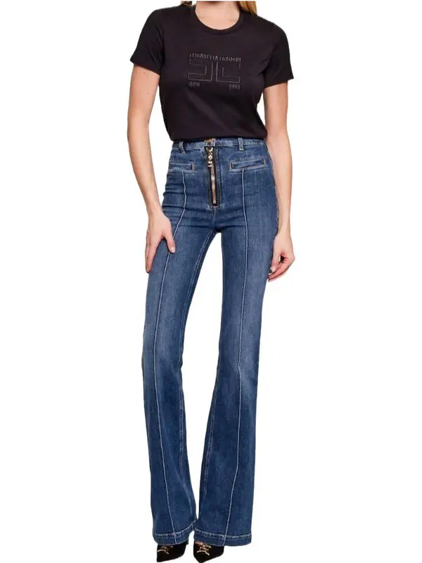Elisabetta Franchi Logo Embroidered Crewneck T-shirt - Black