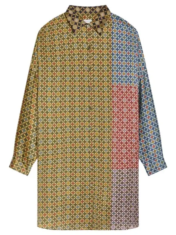 Dries Van Noten Long Sleeve Printed Shirt Dress - Green
