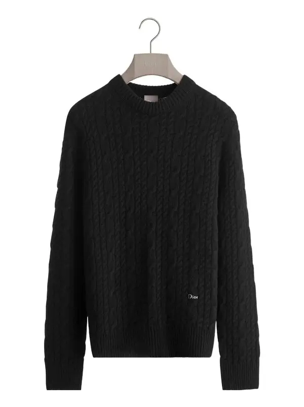 Dior Cable Knit Crewneck Sweater With Embroidery - Black