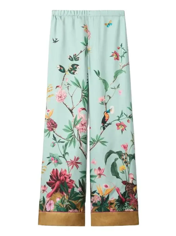 La DoubleJ Floral Wide-leg Pants With Contrast Piping - Green