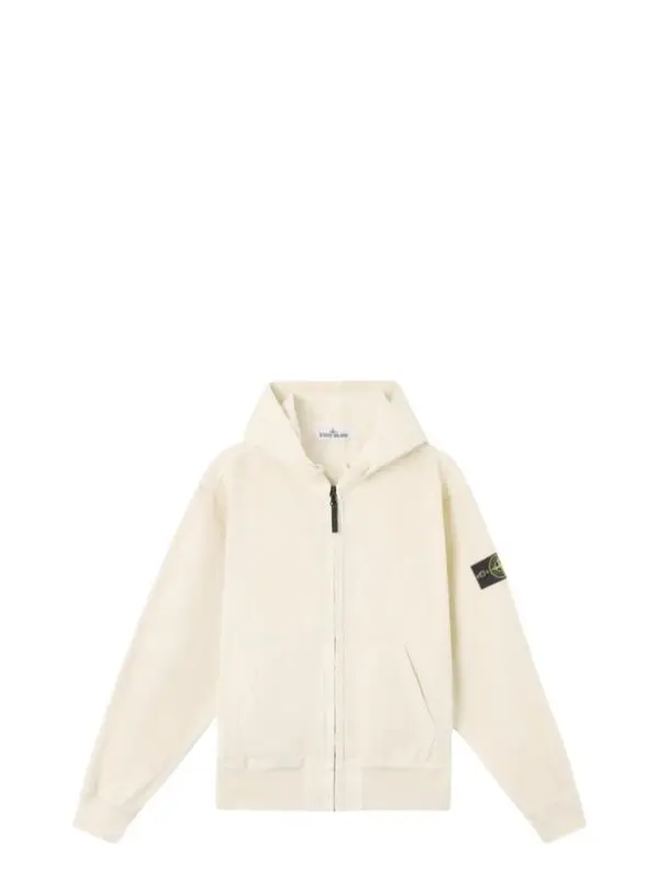Stone Island Hooded Zipper-up Sweatshirt - Ivory