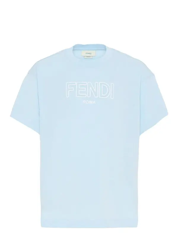 Fendi Short-sleeved T-shirt With Embossed Logo - Light Blue