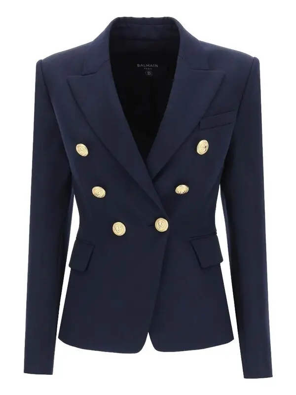 Balmain Double Breasted Wool Blazer - Black