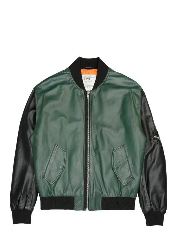 Alexander McQueen Bomber Jacket With Contrast Sleeves And Stitching Detail - Green