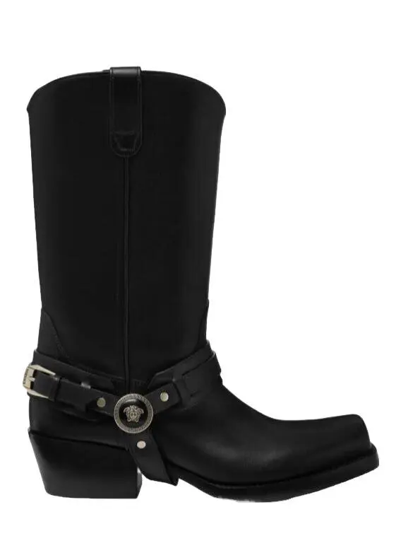 Versace Square-toe Heeled Boots - Black