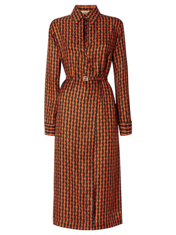Fendi Geometric Polka Dot Silk Jacquard Dress - Red