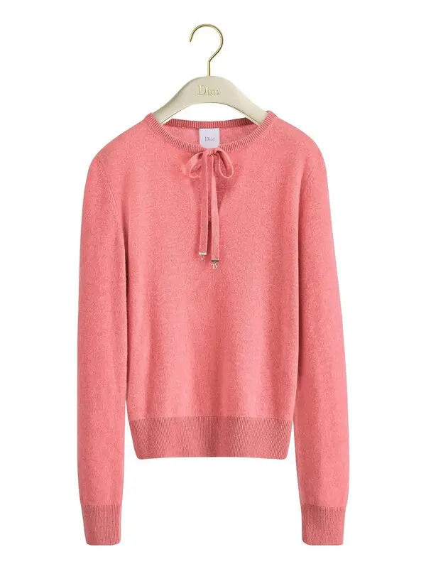 Dior Sweater With Bow Neckline And Embellished Letters - Pink